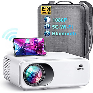 Native 1080P 5G WiFi Bluetooth Projector 4K Support, 400 ANSI WIMIUS W6 Outdoor Movie Projector with 300" Display , 4P/4D Keystone, 50% Zoom, Video Projector Compatible iOS/Android/TV Stick/PS4/PPT