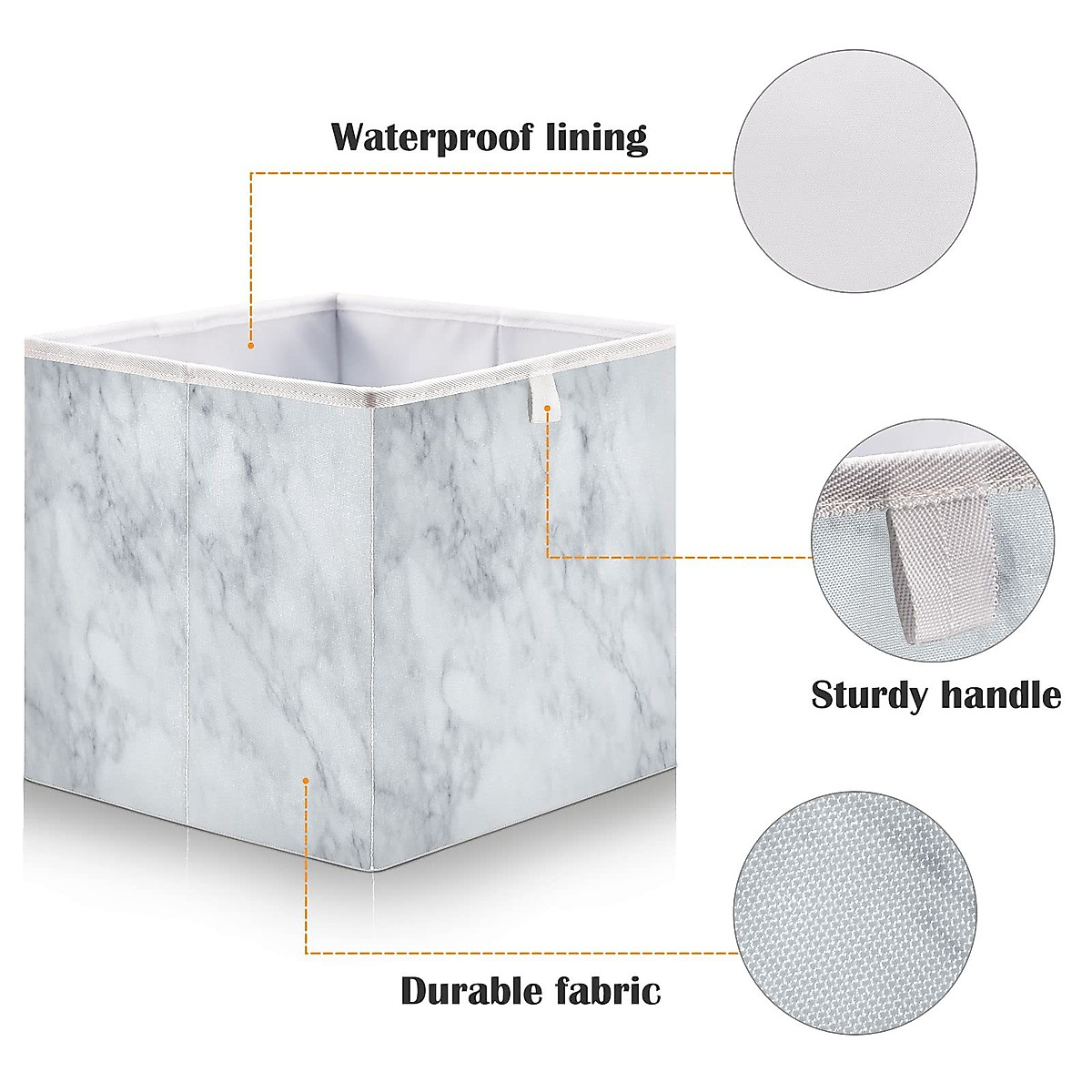 Kigai White Marble Texture Cube Storage Bin, Large Collapsible Organizer Storage Basket for Home Office Décor, 11 x 11 x 11 in