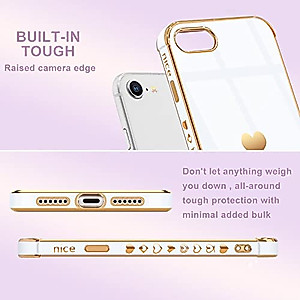 L-FADNUT Compatible with iPhone SE 2020 Case iPhone 7/8 Case iPhone SE 2022 Case Women Girls Cute Bling Heart Design Plating Bumper Shockproof Slim Silicone Protective Cover iPhone 8 Phone Case,White