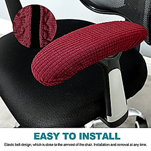 iayokocc 1pair Office Chair Armrest Cover Removable Desk Chair Arm Pad Cushions Elastic Washable Chair Arm Rest Covers Waterproof Fabric Chair Armrest Slipcovers (Wine Red)