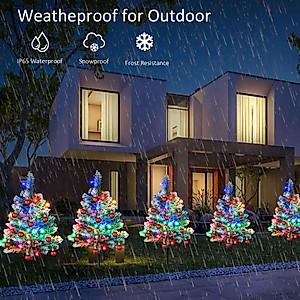 Windpnn Upgraded 4-Packs Solar Christmas Tree Pathway Lights Outdoor Christmas Decorations Waterproof, 8 Modes Solar Christmas Garden Stake Lights for Christmas Decorations Yard, Lawn, Pathway, Grave