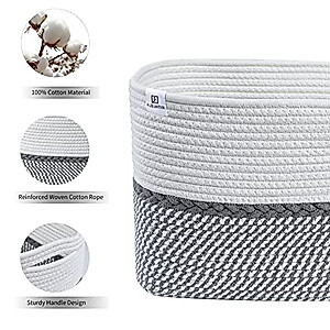 RITHLELA Woven Baskets 15"x10"x9" Cotton Rope Cube Storage Baskets Set of 3 Decorative Baskets Closet Cloth Storage Baskets and Bins for Shelves with Handles for Blanket, Laundry, Clothes - Grey