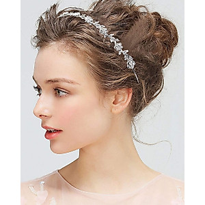 6 Pack Crystal Flower Headbands Faux Pearl Rhinestones Hairbands Headdress Wedding Party Hair Hoop Band Hairband Beaded Headbands Gold Sliver Metal Headbands Hair Accessories for Women Girls Teens