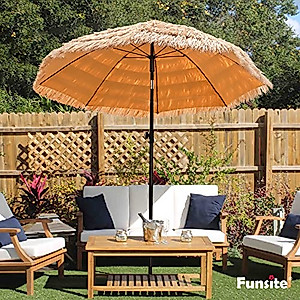 Funsite 6ft Tiki Umbrellas for Outside, UV Protect Thatch Umbrella with Tilt Design, Thatch Patio Umbrella for Outdoor Tiki Bar, Tropical Palapa Tiki Hut Hawaiian Hula Beach Umbrella