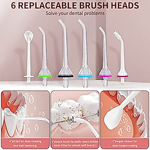 Water Flosser for Teeth, 200ML Cordless Water Flosser with 360°Rotable Nozzle, 3 Flossing Modes IPX7 Waterproof 6 Jet Tips Water Picks,Rechargeable Portable Water Flosser for Home & Travel (Pink)