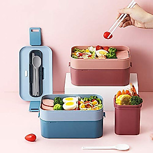 YFBXG Bento Box For Adults, Stackable Bento Lunch Container With Divider，Microwave Safe Leakproof Salad Lunch Container With Utensils & Lunch Bag(Blue)