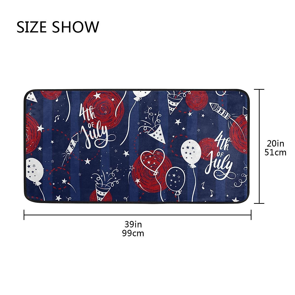 4Th of July Kitchen Rug American Independence Day Door Mat Non-Slip Patriotic Memorial Day Bath Rug Home Decor Runner Floor Mat Carpet for Kitchen Living Bedroom 39 x 20 Inch