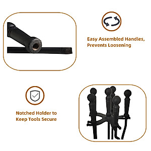 VODA Fireplace Tools Set 5 Pieces 31.5In Cast Iron Indoor Fireside Accessories Large Fire Place Tool Set Outdoor Holder Fire Kit Stand Wood Stove Log Shovel Brush Tong and Fireplace Poker
