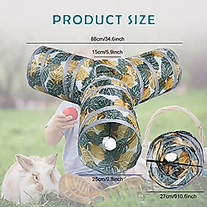 NANEEZOO Bunny Tunnels & Tubes Collapsible 3 Way Rabbit Hideout Small Animal Activity Tunnel Toys - for Dwarf Rabbits Bunny Guinea Pigs Kitty (Print Color)