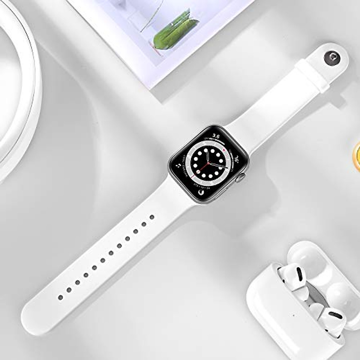 OUHENG 2 Pack Sport Band Compatible with Apple Watch Band 41mm 40mm 38mm, Soft Silicone Band Strap for iWatch Series 8/7/6/5/4/3/2/1/SE2/SE (Pink Sand/White, 41mm 40mm 38mm)