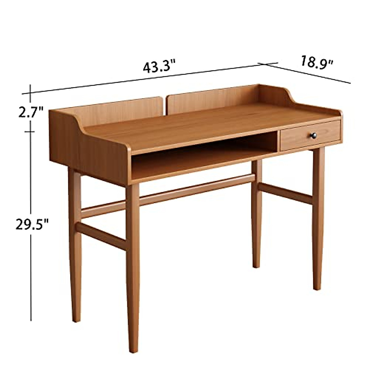ukorua Mid Century Small Study Desk with Drawer/ 43" Cherry Desk/Modern Wood Walnut Desk/for Writing Home Computer Office with Open Storage Cubby/Vanity Desk for Small Space
