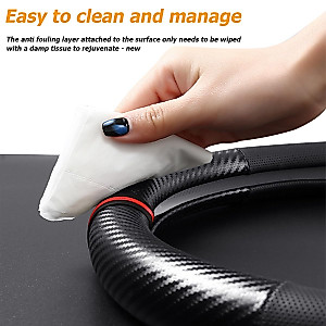 zipelo Car Steering Wheel Cover, Universal 15 Inch, Carbon Fiber Breathable Anti-Slip Steering Wheel Protector, Warm in Winter and Cool in Summer, Car Interior Accessories (Gray)