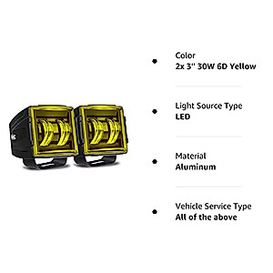 SufeMotec 6D 3 Inch Yellow Led Fog Light, 12V 24V Flood Beam 4x4 Offroad Driving Lights, Led Work Pods Light for Motorcycle ATV UTV SUV Car Truck Pickup (Pack of 2)