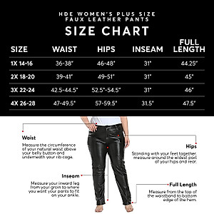 HDE Women's Plus Size Faux Leather Pants High Waist Straight Leg Pant w/Pockets Hot Pink - 1X