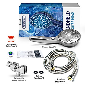 High Pressure Handheld Shower Head 11 Spray Settings, 4.85 inch Pause Switch Water Saving Shower Head, Removable High Flow Bathroom Showerhead with Long Hose and Adjustable Bracket(Chrome)