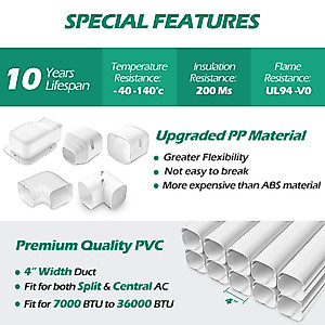 TAKTOPEAK 4" W Level Bend Cover, 90° Flat Elbow, Decorative PVC Line Set Cover Kit Parts Accessories for Ductless Mini Split Air Conditioners, Central AC and Heat Pumps