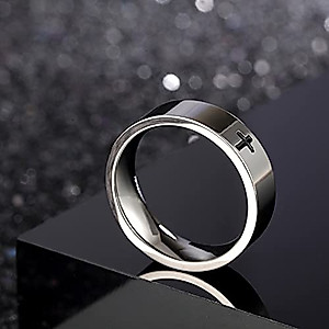 COLORFUL BLING 6MM Simple Polished Engraved Cross Stackable Ring Stainless Steel Silver Christian Cross Ring Sideways Religious Wedding Band Jewelry-10