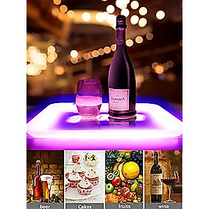 LED Rolling Tray Fast Charging Party Serving Tray Rechargeable Auto Party Mode Glow Light Up Tray for Music Theme Birthday Party (Azure)