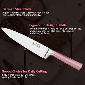 RITSU Knife Set - Professional 6 Pieces Knife Set With Block - Premium German Steel Chef Knife Set With Hollow Handle - Pink