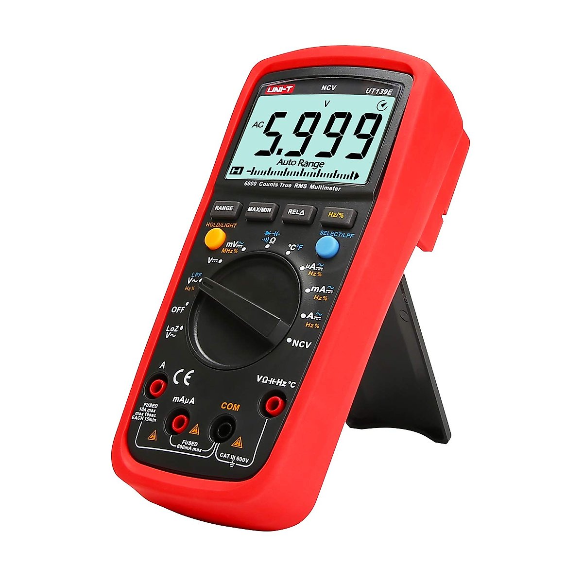 UNI-T True RMS Digital Multimeter UT139E Auto/Manual Range 6000 Counts NCV LPF/LoZ ACV Analog Bar Bandwidth Measures AC DC Voltage AC DC Current Resistance Capacitance Frequency Temperature Duty Cycle