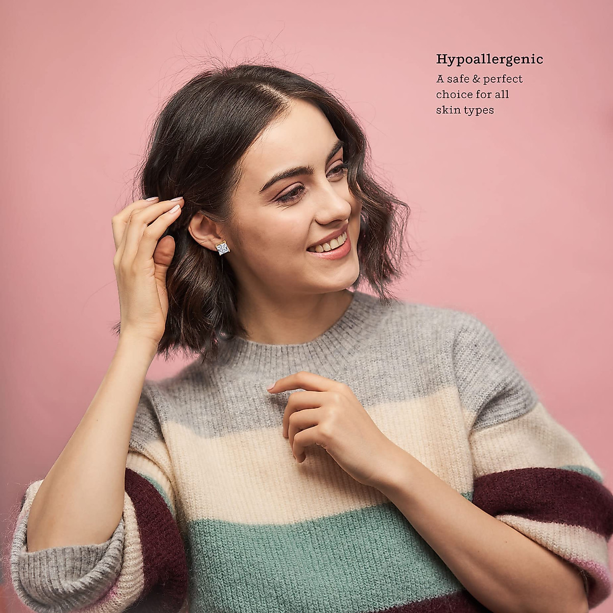 Sterling Silver Basket Set Square CZ Stud Earrings 12x12mm