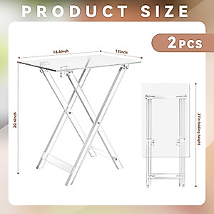Beeveer 2 Pcs Acrylic Foldable TV Dinner Table Clear Small Folding TV Tray Table Space Saving Acrylic Dining Table for Eating Snack Coffee Bed Desk Side Living Room Kitchen Furniture Easy Assembly