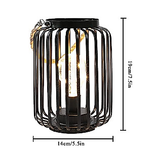JHY DESIGN 7.5" High Metal Cage Decorative Lamp Battery Powered Cordless Warm White Light with LED Edison Style Bulb Great for Weddings Parties Patio Events Indoors Outdoors with Hemp Rope Handle
