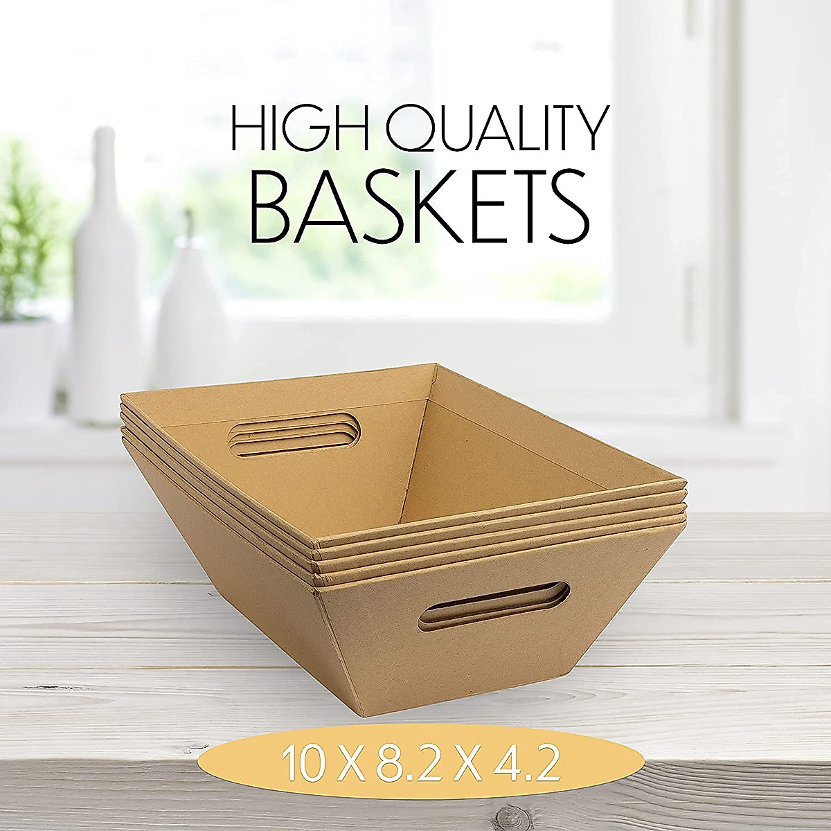 [10 Pk] Baskets for Gifts Empty| 8x10” Kraft Gift Basket Kit with Basket Empty, Basket Bags, Gold Pull Bows| Wine Basket Gift Set| Christmas, Easter, Occasions| Gift to Impress-Upper Midland Products