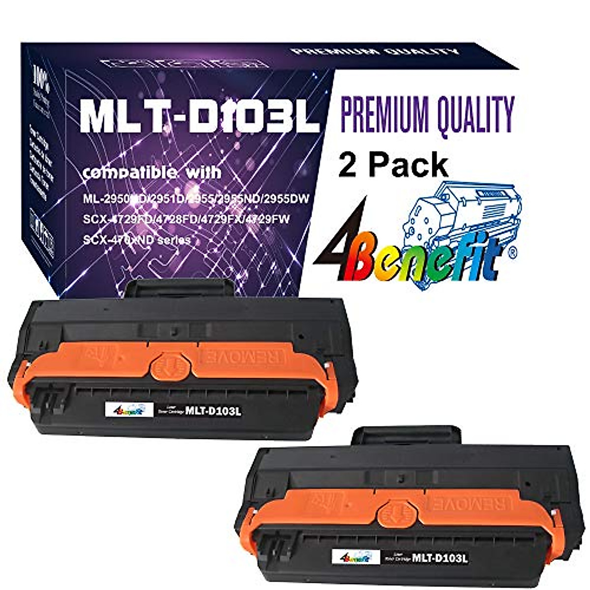 4Benefit Compatible Toner Cartridge Replacement for Samsung MLT-D103S MLT-D103L ML-2955DW ML-2955ND SCX-4729FD SCX-4729FW ( Black , 2 pk )
