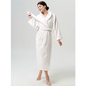 SIORO Terry Cloth Robes for Women Hooded Full Length Bathrobe Towel Cotton Fur Night Gown Spa Hotel Shower Bath Cozy Sleepwear, White Medium