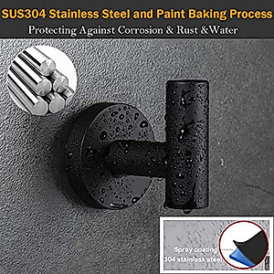 2 Pack Bathroom Wall Towel Hooks, Veriya Heavy Duty Robe Coat Clothes Hook Holder for Bathroom Kitchen Garage Hotel Wall Mounted SUS304 Stainless Steel (Black)