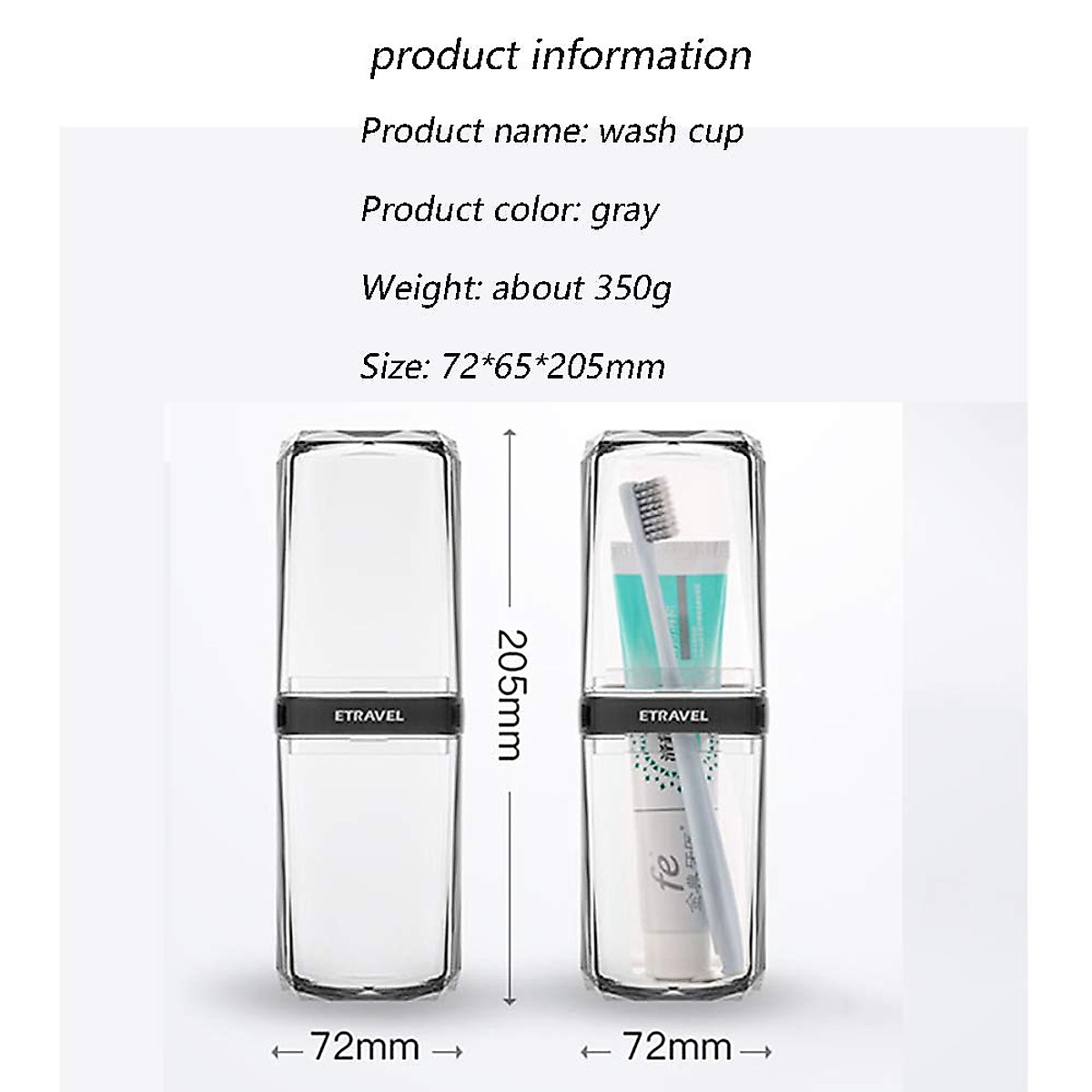 A Cup of Dual-Purpose Toothbrush Storage Box, Travel Portable Washing Cup, Simple Household toothbrushing Cup Set, Well-Sealed mouthwash Cup, Gray