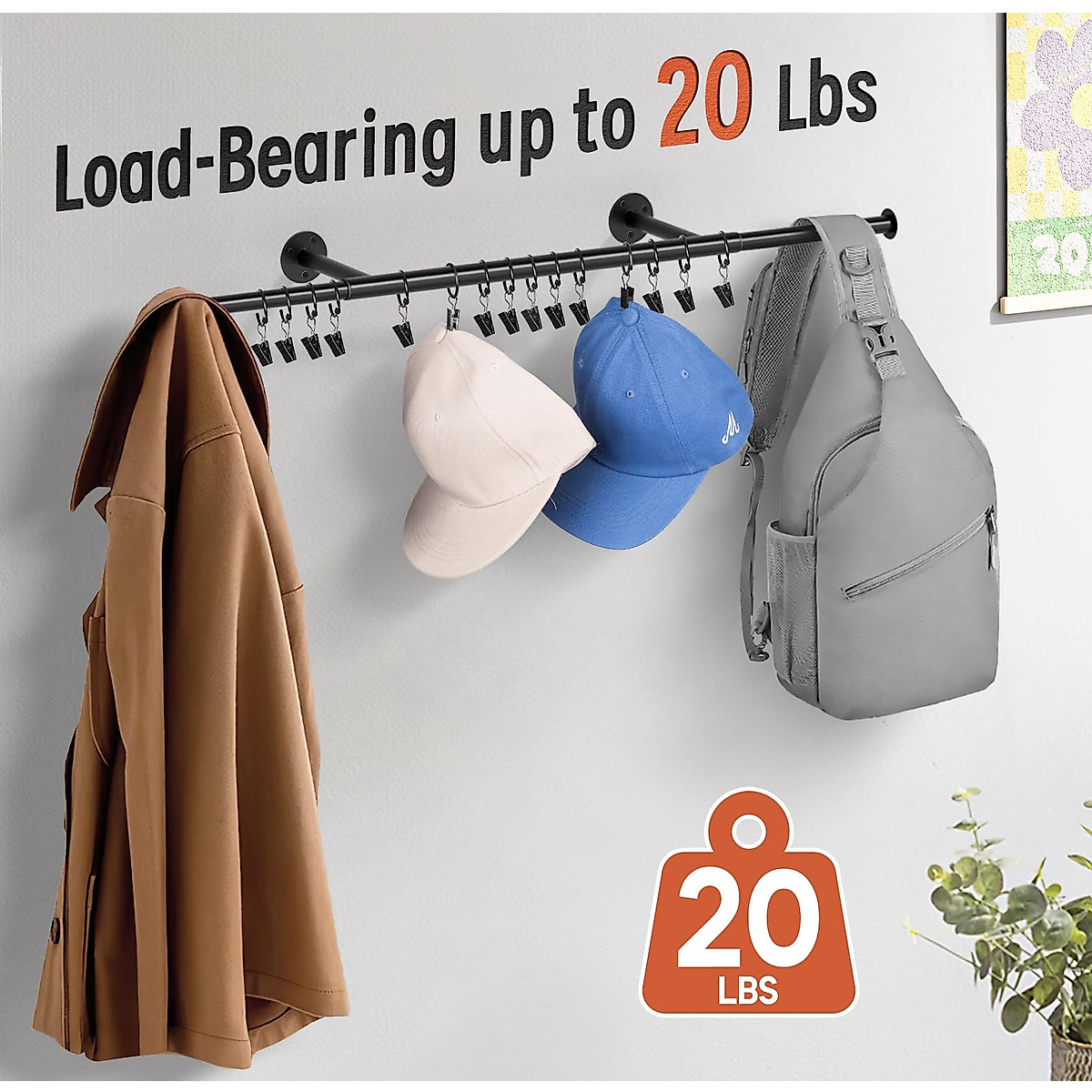 AOODA Adjustable Hat Rack for Wall, Hold up to 30 Caps Hat Organizer for Baseball Caps, Metal Wall Mounted Hat Holder Hanger for Closet, Bedroom, Set of 2, Black