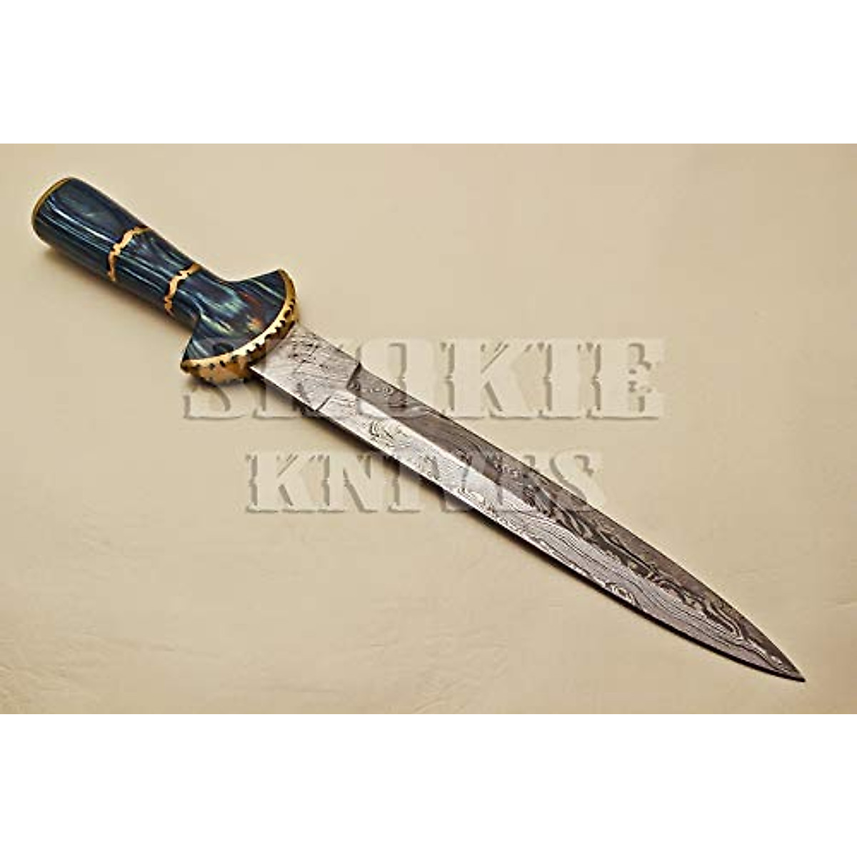 Skokie Knives Handmade Damascus Steel Dagger Knife - Steel Handle Pakka Wood and Brass Spacer