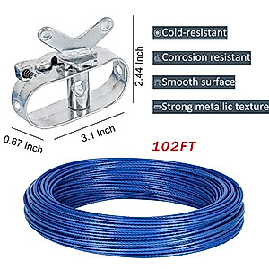 Pool Cover Winch and Cable, 102ft Winterize Pool Closing Kit Pool Cable and Winch, Heavy-Duty Pool Cover Wire and Winch, Pool Cover Cable & Ratchet Kit for Above Ground Swimming Pool Winter Cover-Blue