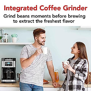 Gourmia Digital Coffee Machine 12-Cup Large coffee maker integrated Coffee Grinder & glass coffee pot with reusable stainless steel mesh coffee filter 4-Hour Keep-Warm and Freshness Indicator GCM3180