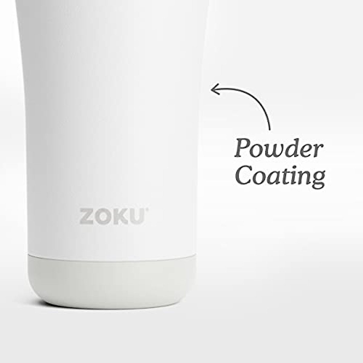 Zoku 20oz Powder Coated Tumbler, White | Premium Stainless Steel and Vacuum Insulated | Special Rotating Lid Designed for Sipping and Straw Use