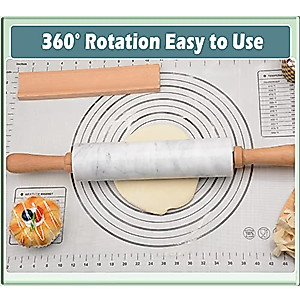 SIPARUI Marble Rolling Pin with Wooden Cradle Thick Handle Set for Baking,18.5 inch Premium Quality Polished Roller for Pizza Dough,Fondant,Pie Crust,Non-Stick Surface Easy to Clean(White)