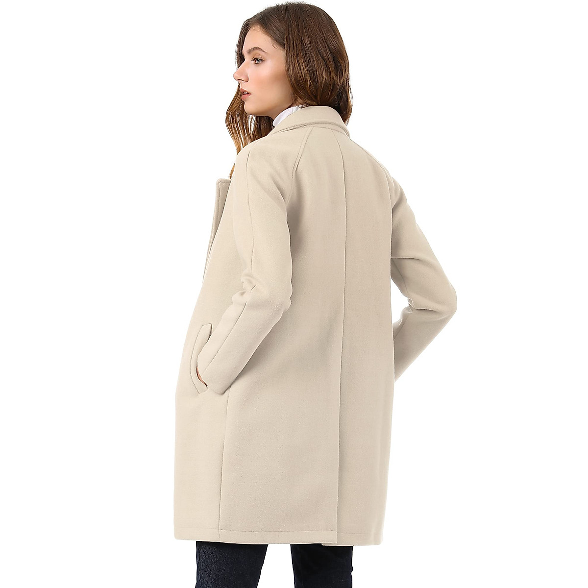 Allegra K Women's Notched Lapel Double Breasted Raglan Winter Coats Small Cream White