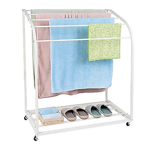 GAOMON Pool Towel Rack,Outdoor PVC Trapedozal Poolside Storage Organizer,5 Bar,Outdoor Towel Rack with Wheels,Pool Towel Holder,Stores Floats and Paddles, Towel Stand for Beach,Pool,Indoor,White