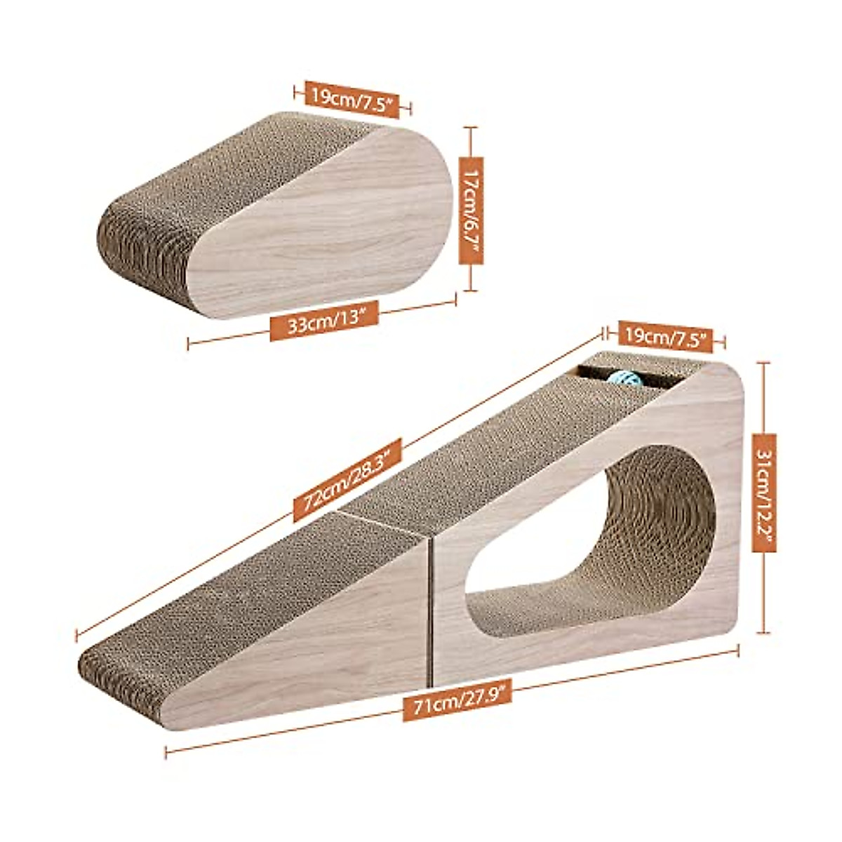 PAWZ Road Cat Scratching Post, 2 in 1 Large 28.3" Corrugated Cat Scratcher Three Sided Use Scratching Pad with Balls for Indoor Cats and Kittens