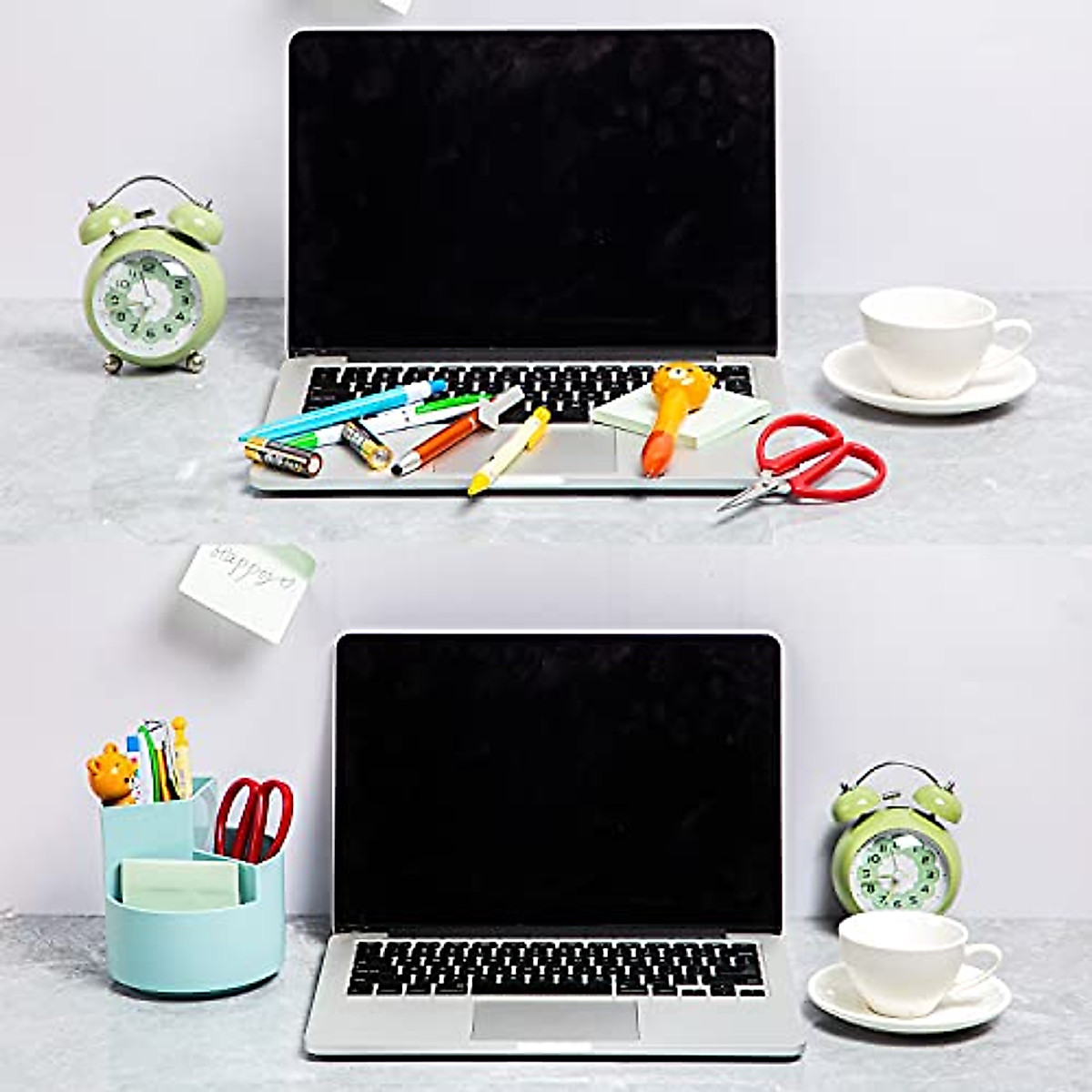 Desk Pencil Pen Holder, 3 Slots 360-Degree Spinning Pencil Pen Desk Organizers, Desktop Storage Pen Organizers Stationery Supplies, Cute Pencil Cup Pot for Office, School, Art Supply, Kids - Blue