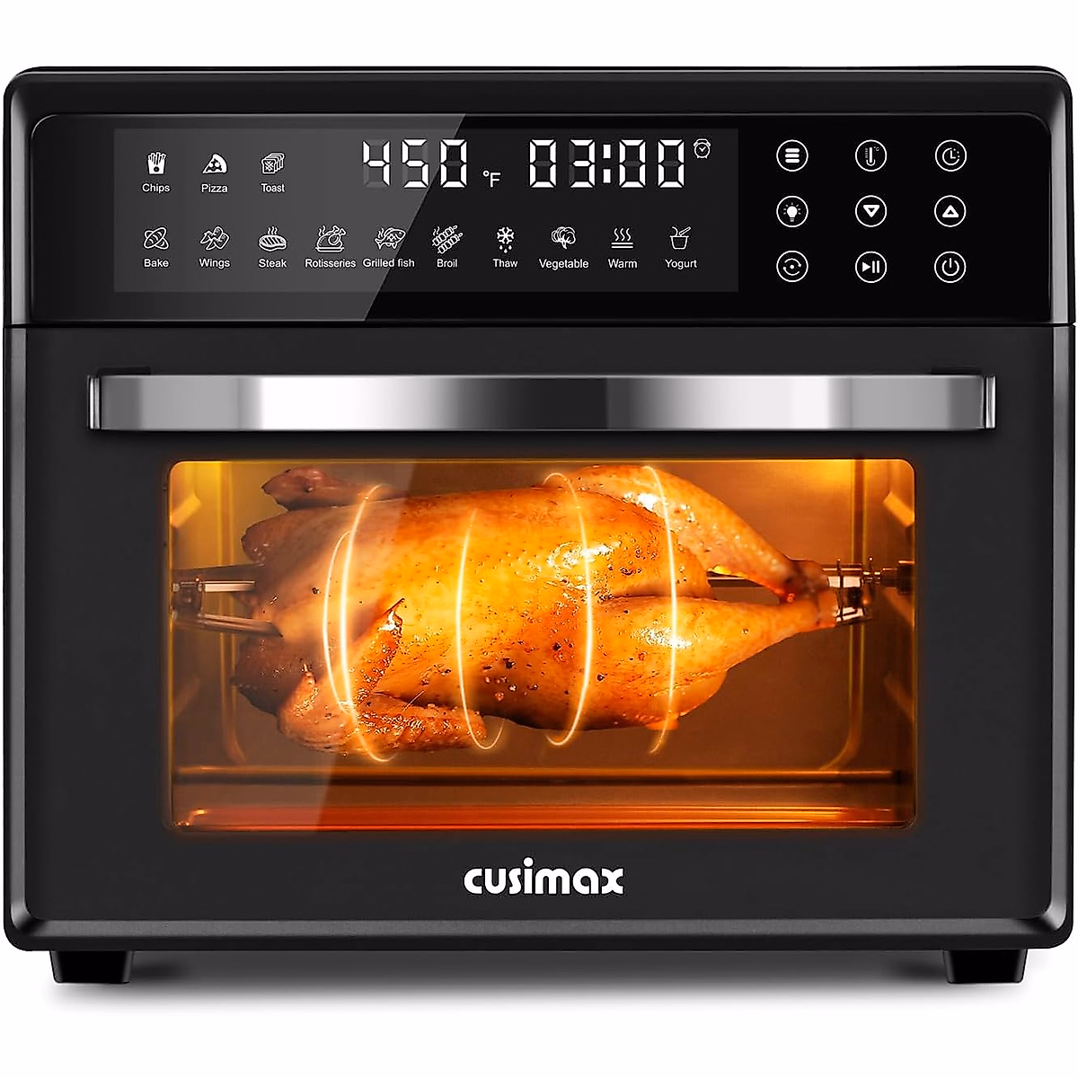 CUSIMAX Air Fryer Oven, 13-in-1 Convection Oven, 24QT Air Fryer Combo, Countertop Air Fryer Toaster Oven with Rotisserie & Dehydrator, Rich Accessories (Black Touch Screen)