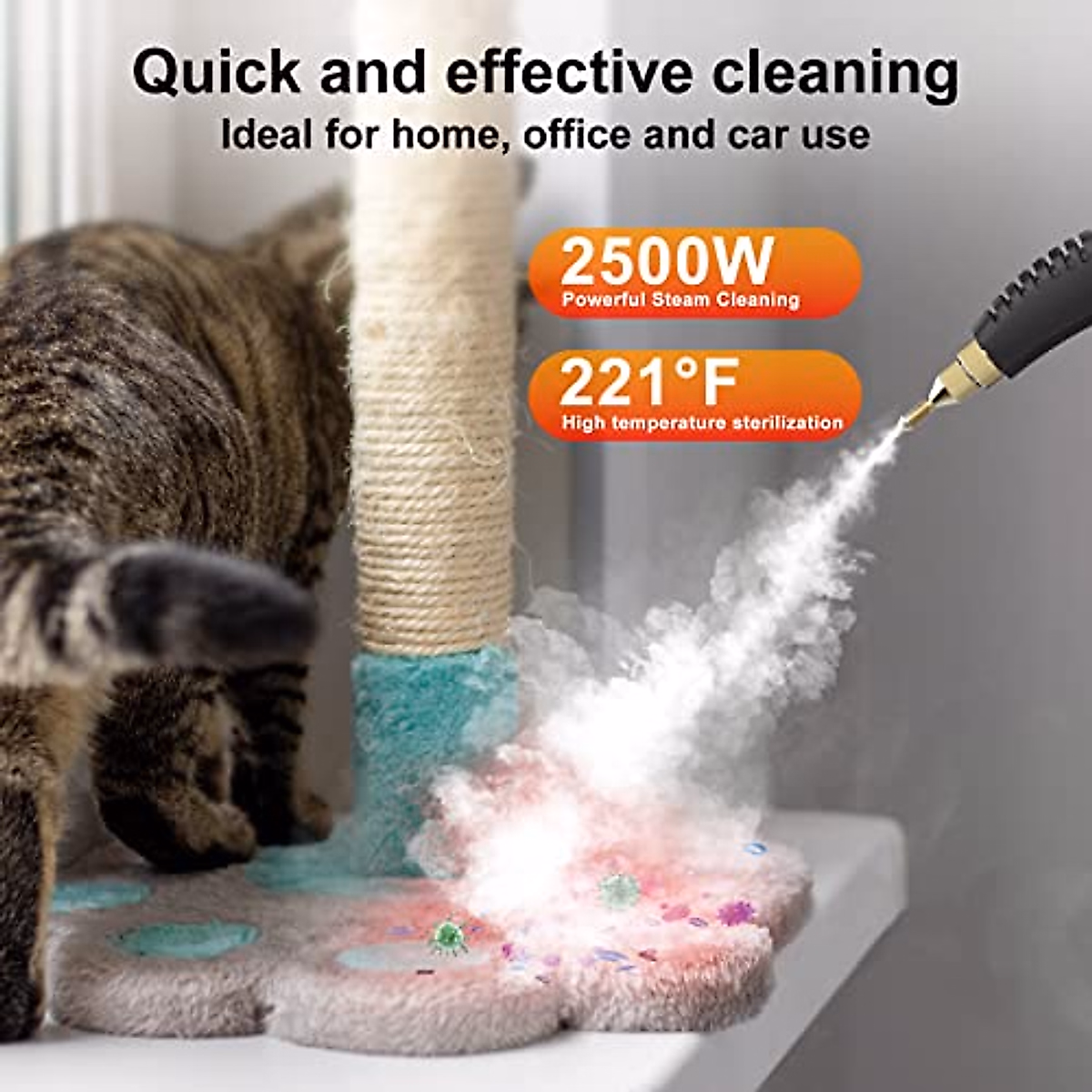 Upgrade Steam Cleaner Handheld, 2500W High Pressure Steam Cleaner for Home Use, Portable Steam Cleaning Machine, Car Steamer with Brushes, Steamer for Cleaning Upholstery Grout Tile Kitchen Bathroom