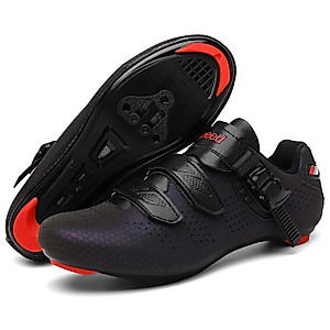 SDEQA Cycling Shoes for Men Women Road SPD Bike Cycling Shoes Indoor Outdoor with Look Delta Cleats Pre-Installed Clip in Pedal with Delta Cleats,Black,11.5