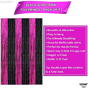 KatchOn, Pink and Black Foil Fringe Curtain - XtraLarge 3.2x6.5 Feet, Pack of 2 | Halloween Streamers, Pink Halloween Decorations | Halloween Backdrop Curtain, Pink and Black Birthday Decorations
