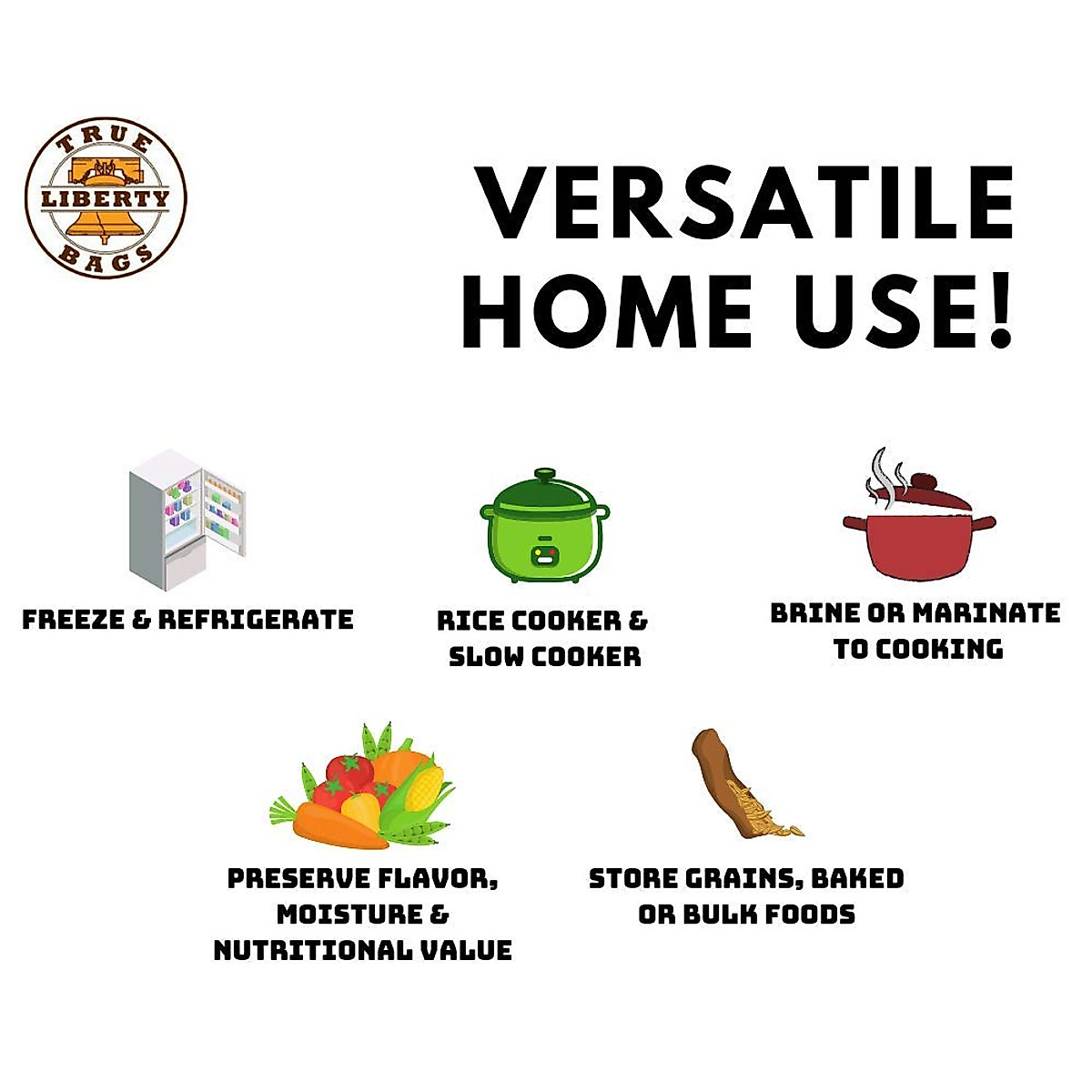 True Liberty All Purpose Plastic Bags for Trash, Yard Waste, Food Storage, Baking, Brining or Roasting, 3 Gallon, 25 Pack