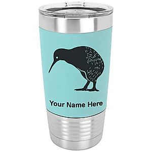 LaserGram 20oz Vacuum Insulated Tumbler Mug, Kiwi Bird, Personalized Engraving Included (Silicone Grip, Teal)