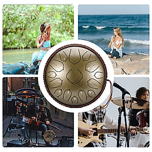 Steel Tongue Drum,Premium 14 Inch 15 Notes D Minor Hand Steel Drum,Adult's Steel Drum instrument,Clean Clear Ethereal Sounds,Oil Brown