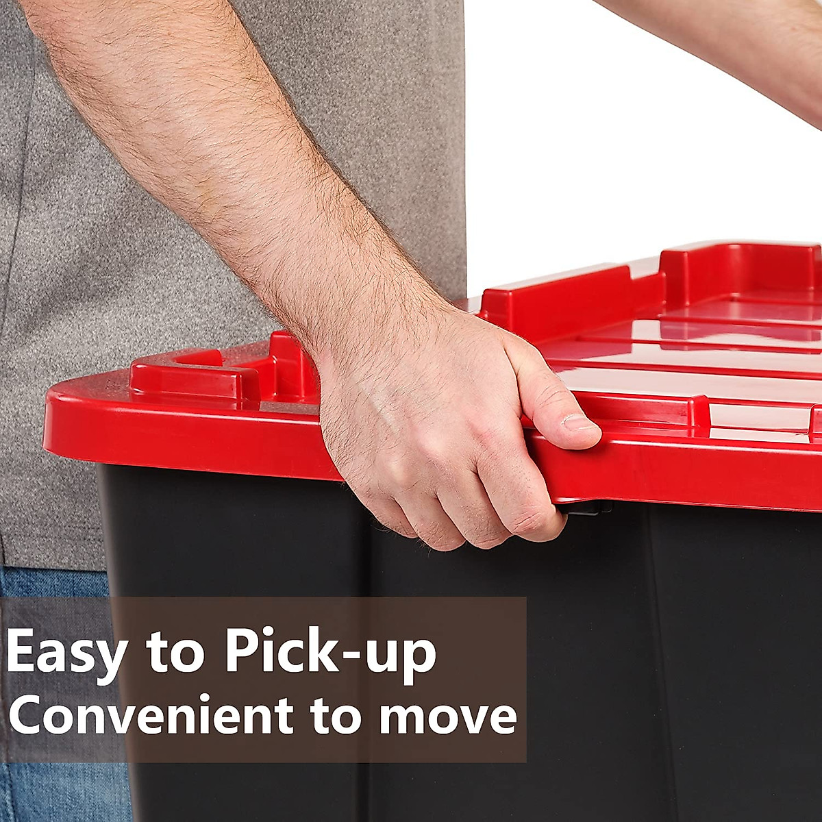 TUBYIC 40 Gallon Large Heavy-Duty Plastic Storage Tote with Lids,Storage Plastic Bin Tote Organizing Container with Durable Lid and Secure Latching Buckles, Black/Red, 3 Pack